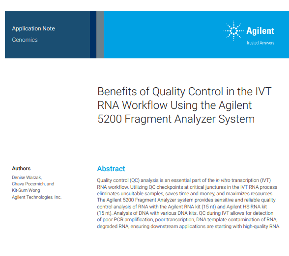 Agilent L The Benefits Of Quality Control In The Ivt Rna Workflow